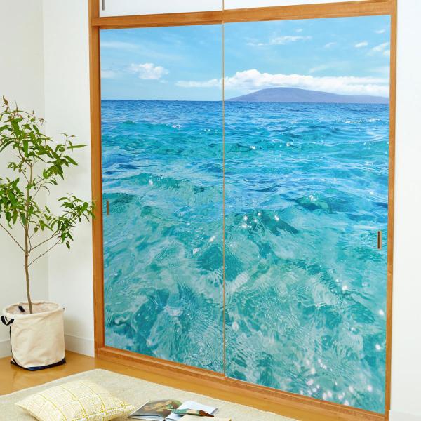 海模様のデザインふすま紙特長様々な海をイメージしたデザインふすま紙。水で貼れる、再湿のりタイプのふすま紙。用途屋内用ふすまの貼り替え、お部屋のデコレーションに規格紙幅 92cm×184cm（印刷範囲91cm×182cm）2枚組貼れる面積の目...