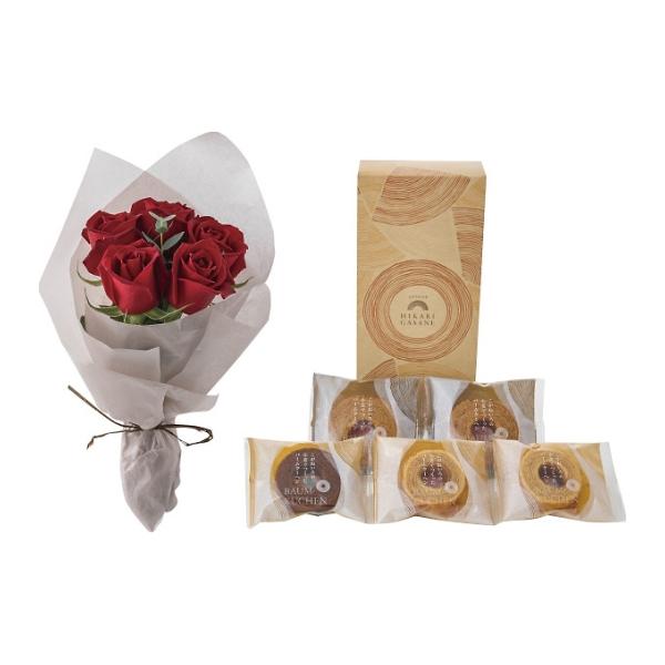 ホシファーム ローズブーケ5本＆ひかりがさねふんわりバーム詰合せ ルージュ（レッド系） FMI-01F