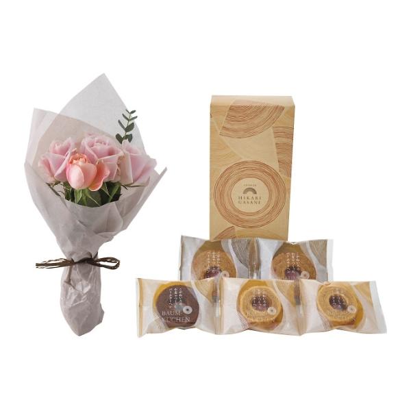 ホシファーム ローズブーケ5本＆ひかりがさねふんわりバーム詰合せ スイート（ピンク系） FMI-02F