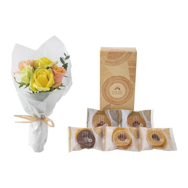 ホシファーム ローズブーケ5本＆ひかりがさねふんわりバーム詰合せ パッション（ビタミンカラー） FMI-04F