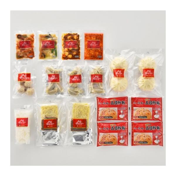 四川飯店監修の本格中華料理のセットです。   ■商品名／赤坂四川飯店 本格中華10種 ■包装サイズ／約340×270×135mm ■商品内容／餃子(6個120g)×3、本格四川麻婆豆腐(150g)×1、乾焼蝦仁(エビチリソース)(150g)...