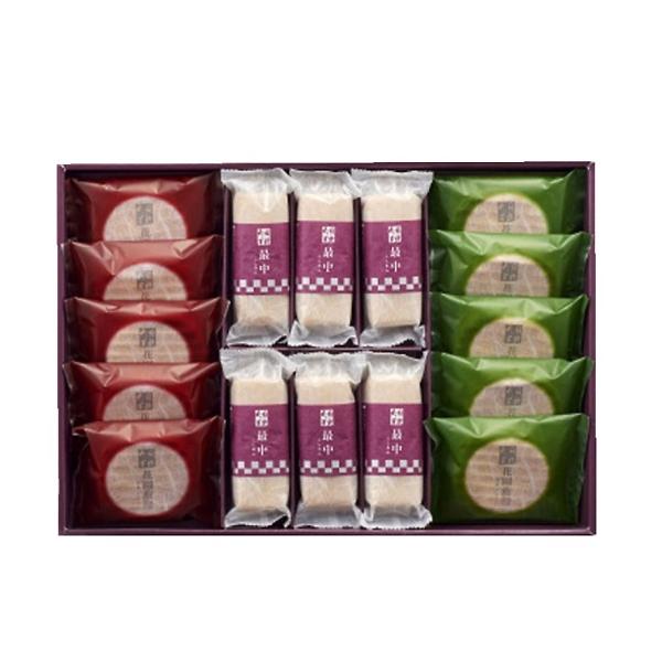 花園万頭の最中と煎餅の詰め合わせです。   ■商品名／「花園万頭」花園最中＆煎餅 ■包装サイズ／約265×380×44mm ■商品内容／花園最中×6、花園煎餅(小倉クリーム)×5、花園煎餅(抹茶クリーム)×5 ■型番／5830003 ■アレ...