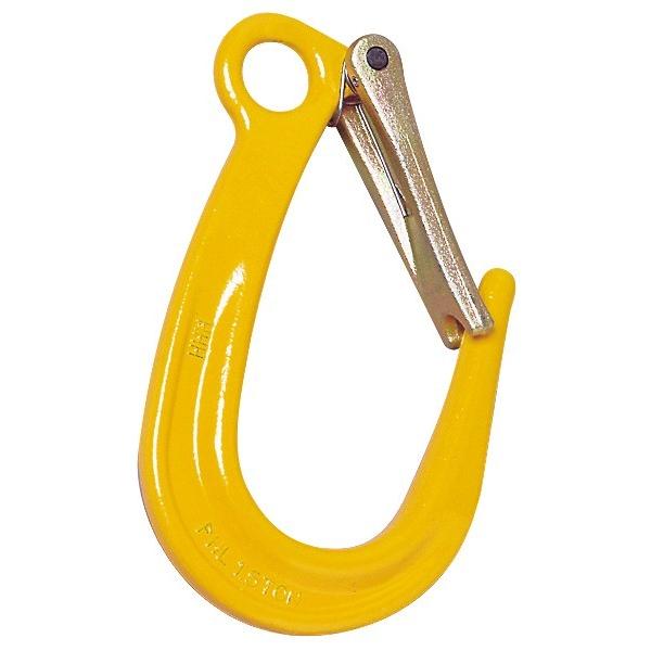 アイフックやクレビススリングフックより口幅が広く、ふところが深い。口の開きが大きいので、径の太い物などをかけるのに便利。ラッチ（安全バネ）は丈夫な鍛造製。【用途】敷鉄板の吊り上げ。各種荷物の吊り上げ作業。■仕様 型式 FHL0.75ラッチ有...