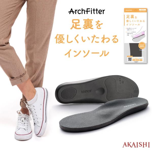 アーチフィッター 足裏を優しくいたわる インソールやさしく包んで、アーチをサポート。足裏にWのいたわり！低反発＆高反発のW構造歩行につらさが伴うような足裏は、まず、足裏表面をやさしく保護することが大切。そして、さらにアーチをしっかり安定させ...