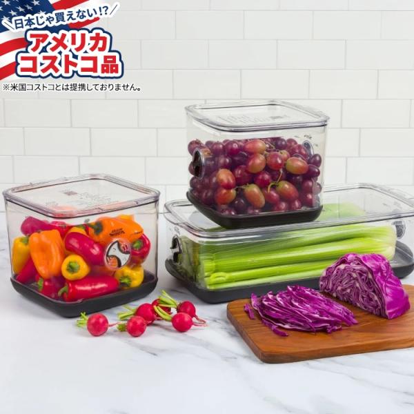 エアフローベントシステム交換カートリッジは不要溝付きザルベース積み重ね可能な省スペース設計BPAフリー、食器洗い機対応エアフローベントテクノロジーを採用した ProKeeper+ フレッシュ プロダクト キーパー 3 個セットは、果物や野菜...