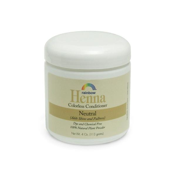 レインボー ニュートラル ヘナ: 100% 植物性無色のディープ コンディショニング トリートメント。添加物、化学物質、農薬は一切使用していません。トリートメントは2〜3週間持続します。