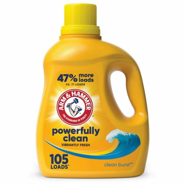 ARM &amp; HAMMER クリーンバースト液体洗濯洗剤は、汚れやニオイを強力に除去し、必要な清潔さを実現します。この HE 洗濯洗剤は、主要な高価値洗剤と比較して、毎回の洗濯で 2 倍の強力なシミ除去成分を濃縮しているため、冷水を含...