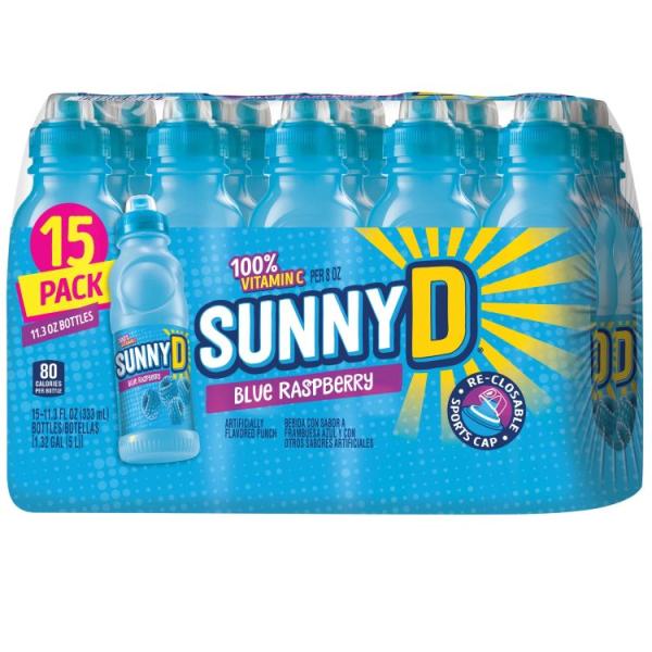 SUNNYDブルーラズベリー保存可能ジュースドリンク11.3液量オンスボトル15本入りパック1つ SUNNYDならではのブルーラズベリー風味のシトラスパンチドリンクの再封可能なスポーツキャップボトル 果汁2%、1本あたり80カロリーのキッズ...