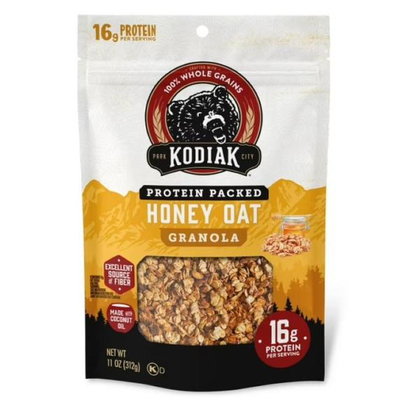 ハニーオート味の高たんぱくグラノーラで、全粒穀物100％にココナッツオイルとハチミツを組み合わせたKodiakのグラノーラです。1食あたりたんぱく質16g・砂糖10g未満を含む食物繊維豊富なグラノーラとして、ヨーグルトやスムージーボウルのト...