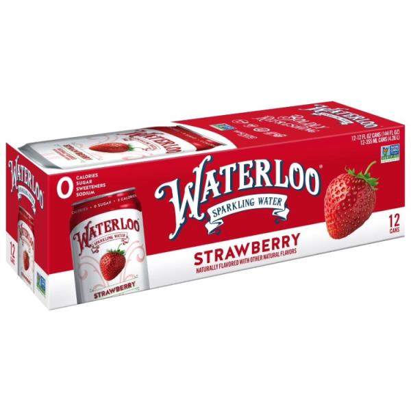 ストロベリー フレーバーのナチュラルスパークリングウォーター 12oz（約355mL）、12本セット。 ゼロカロリー、砂糖不使用、甘味料不使用、ナトリウムゼロで、爽やかな炭酸とフルーティーな香りを楽しめます。 非遺伝子組換え認証、Whole...