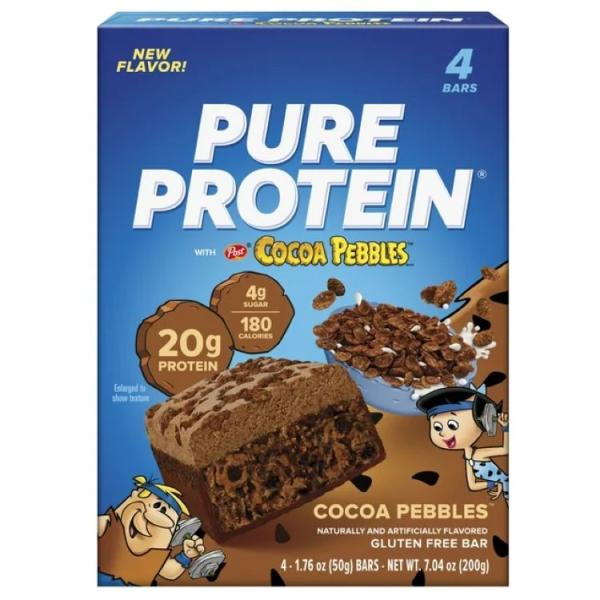 Cocoa Pebbles風味のPure Proteinバー4本入りで、シリアル“ココアペブルス”の味を再現したグルテンフリー高たんぱくバーです。1本あたりたんぱく質20g・砂糖2g・200kcalの低糖質設計で、トレーニング前後や外出先で...