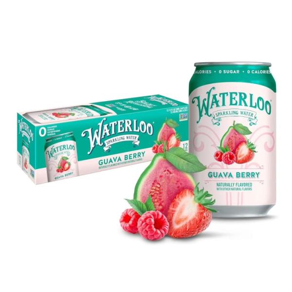 グアバベリー フレーバーのナチュラルスパークリングウォーター 12oz（約355mL）、12本セット。 ゼロカロリー、砂糖不使用、甘味料不使用、ナトリウムゼロで、爽やかな炭酸とフルーティーな香りを楽しめます。 非遺伝子組換え認証、Whole...