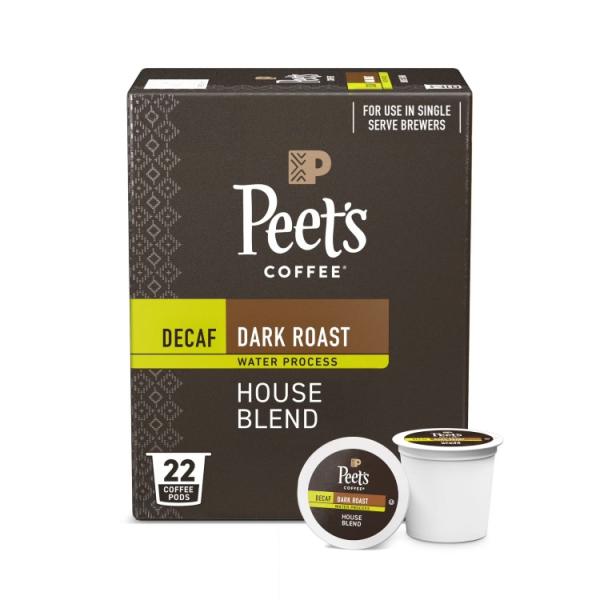 ピーツコーヒーの「カフェインレス ハウスブレンド プレミアム ダークロースト シングルサーブ コーヒーポッド」は、深煎りならではの濃厚なコクと自然な甘さが楽しめる、100％アラビカ豆使用のカフェインレスコーヒーです。高地栽培された上質な豆の...