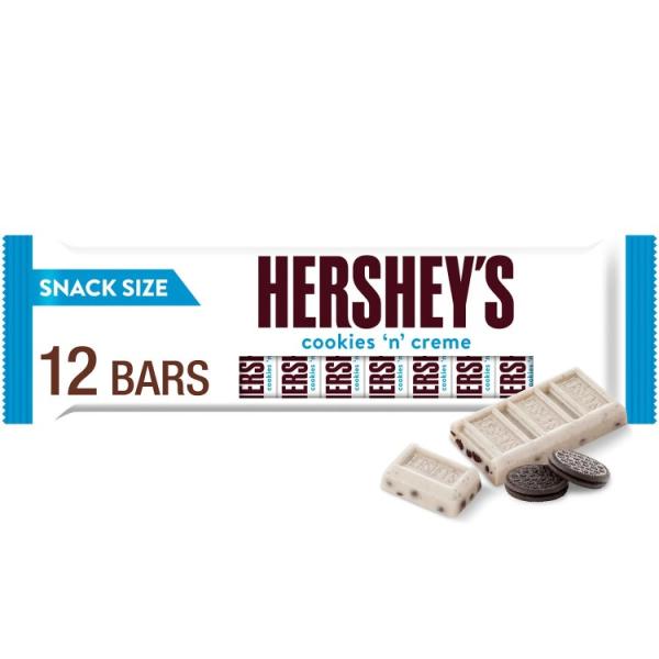 1パックに0.45オンスのHERSHEY'Sクッキー＆クリームスナックサイズキャンディーバーが12本入っています。 クリーミーでサクサクした甘いクッキーを、自宅や職場、スナック休憩や外出先など、一日のどこにでも持ち歩きましょう。 コーシャス...
