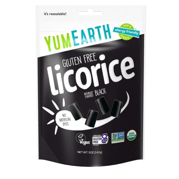 YumEarth オーガニック ブラックリコリス、グルテンフリー、5オンスバッグ ピーナッツ、グルテン、木の実、牛乳、卵、魚、貝類、大豆、ゴマは使用していません 人工着色料、高果糖コーンシロップ不使用 USDAオーガニック、非遺伝子組み換え...