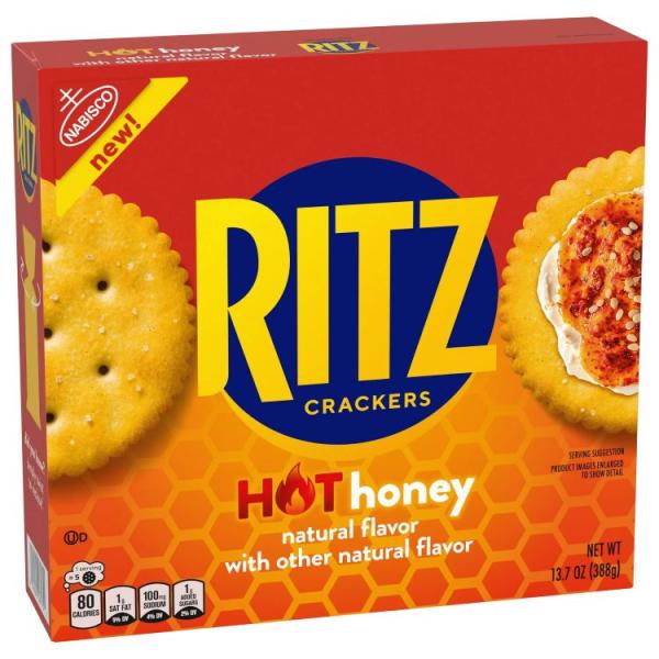 RITZホットハニークラッカー1箱（13.7オンス） 濃厚でバター風味、甘くてスパイシーなホットハニー風味の、サクサクとした美味しいスナッククラッカー チーズ盛り合わせやシャルキュトリーボードにぴったりの丸型クラッカー。おやつ??、前菜、簡...