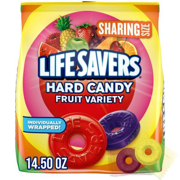 LIFE SAVERS フルーティーバラエティハードキャンディーの14.5オンスシェアサイズバッグ1個入り ライフセーバーハードキャンディの特徴：スイカ、パイナップル、マンゴーメロン、ワイルドチェリー、フルーツポンチ、青リンゴ、ブドウ、タン...