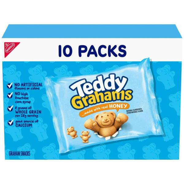 TEDDY GRAHAMS ハニーグラハムスナック 1オンス 10 個入り 1 箱 (パッケージは異なる場合があります) 本物の蜂蜜で作られたグラハムクッキーは、伝統的な甘い味を提供します 1食あたり全粒穀物8g入り、高果糖コーンシロップ、...