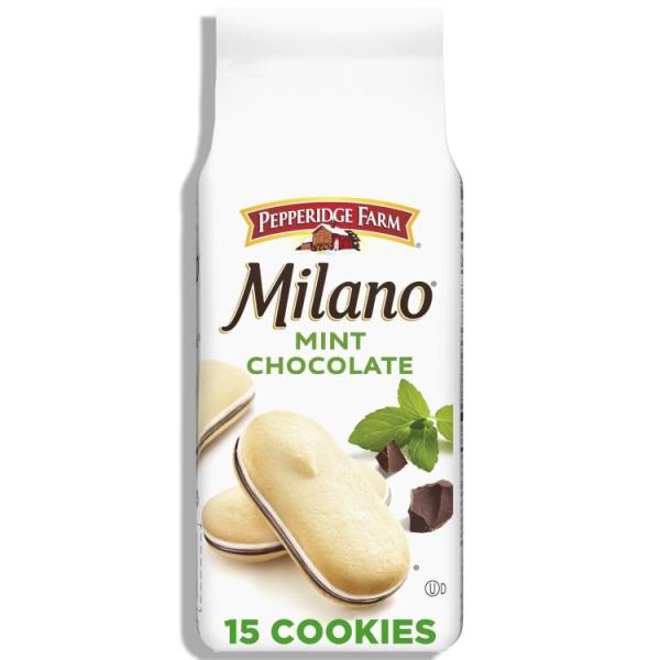 ミントチョコレートミラノクッキー：ペパリッジファームのミラノミントチョコレートクッキーは 濃厚なダークチョコレートと爽やかなミントを2枚のサクサクのクッキーで挟んだクッキーです。 あらゆる瞬間を高めます: 繊細で甘く とても贅沢なペパリッジ...