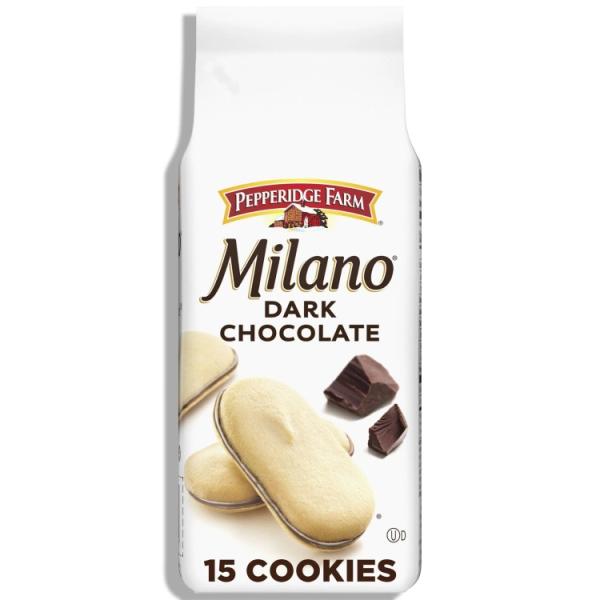 ダークチョコレートミラノクッキー：ペパリッジファームミラノダークチョコレートクッキーは サクサクの焼きクッキー2枚の間に濃厚で贅沢なダークチョコレートを挟んだクッキーです。 あらゆる瞬間を高めます: 繊細で甘く とても贅沢なペパリッジファー...