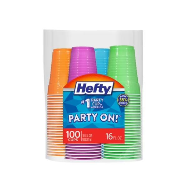 詰め合わせHeftyカップ - このパッケージには、16オンスのHefty Party On!使い捨てカップが100個入っています。アメリカNo.1パーティーカップ - 誰もが知っている、愛されている象徴的なカラフルなカップ。優れた耐久性と...