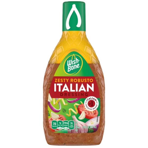 ウィッシュボーン ゼスティ ロブスト イタリアンドレッシング 443mL にんにく、オレガノ、赤ピーマンを使ったスパイシーな風味で、果糖ブドウ糖液糖・人工保存料・人工香料不使用です。パスタサラダやマリネ、グリーンサラダなど幅広い料理に使いや...
