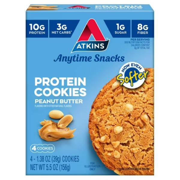 アトキンス ソフト チューイー ピーナッツバター プロテイン クッキーは、しっとりやわらかな食感と、ピーナッツバターのコクのある風味が楽しめるプロテインクッキーです。1枚あたりたんぱく質10gを含み、正味炭水化物は3g、糖類は約1gと控えめ...