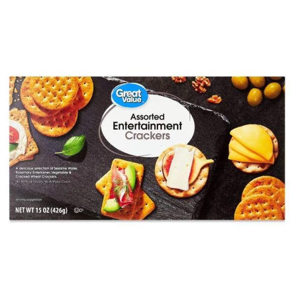 グレートバリュー アソート エンターテインメント クラッカー 15オンスです。そのまま食べられる4種のクラッカーを詰め合わせた バラエティセットです。 セサミウォーター ローズマリー エンターテイナー ベジタブル クラックドウィートの4種類...