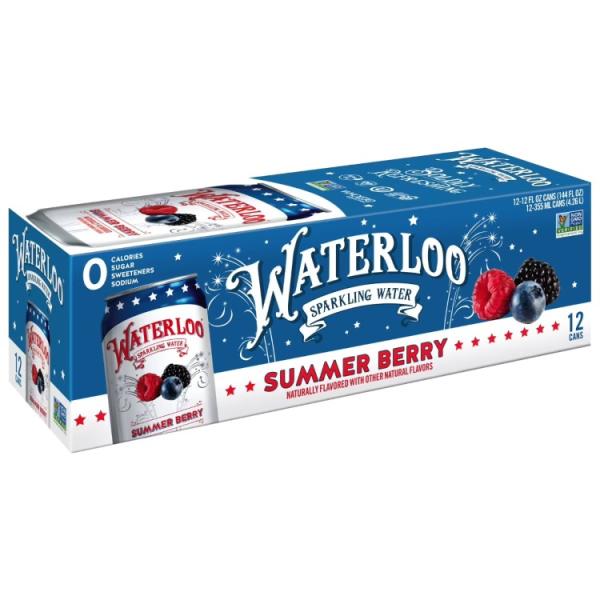 サマーベリー フレーバーのナチュラルスパークリングウォーター 12oz（約355mL）、12本セット。 ゼロカロリー、砂糖不使用、甘味料不使用、ナトリウムゼロで、爽やかな炭酸とフルーティーな香りを楽しめます。 非遺伝子組換え認証、Whole...