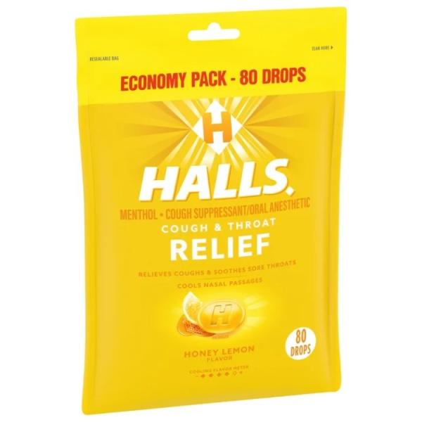 HALLS リリーフ ハニーレモン のど飴は、外出先や仕事中など、さまざまなシーンで手元に置いておきやすいエコノミーサイズののど用キャンディです。すっきりとした清涼感のあるメントールを1粒あたり7.5mg配合し、ハニーレモンのやさしく爽やか...