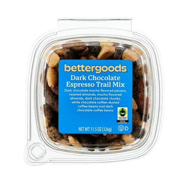 コーヒーの深い風味とチョコレートのコクが楽しめる、ベターグッズ ダークチョコレートエスプレッソ トレイルミックス。ダークチョコレートモカピーカンやローストアーモンド、モカ風味アーモンド、ダークチョコレートチャンクをバランスよく組み合わせ、甘...