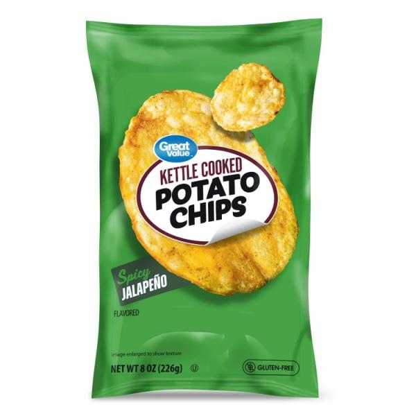 グレートバリュー ケトルクックドハラペーニョ味ポテトチップスで、ユニークなサクサク感と風味をお楽しみください。これらのチップスは、厳選された高品質なジャガイモを使い、厚切りにして小さなバッチで丁寧に揚げて作られています。鮮烈なハラペーニョ風...
