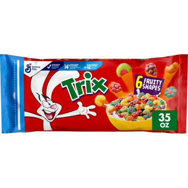 Trix（トリックス）フルーティー ブレックファスト シリアルは、6種類のフルーツをかたどったカラフルなコーンパフが特長の、家族みんなで楽しめるシリアルです。天然および人工フルーツフレーバーで甘く仕上げられており、お子さまが喜ぶフルーティー...
