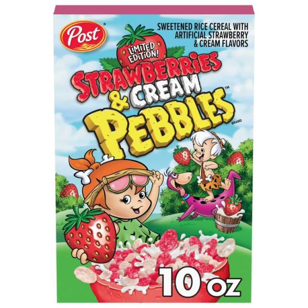 ポストの「ストロベリー＆クリーム PEBBLES」は、なめらかでクリーミーな風味が特徴の、ストロベリー味のグルテンフリーシリアルです。赤と白のフレークが彩り豊かで、子どもから大人まで朝食の時間が楽しくなる、見た目にも嬉しい一品です。一口ごと...