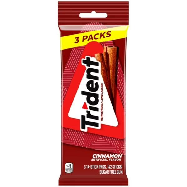 トライデント シナモン シュガーフリーガム。キシリトール配合。力強い握手のスパイス感とガムの噛みごたえを合わせたような味わいです。トライデント シナモンガム1本あたり、砂糖入りガムより30%カロリーカット。個包装のチューインガムはポケットや...