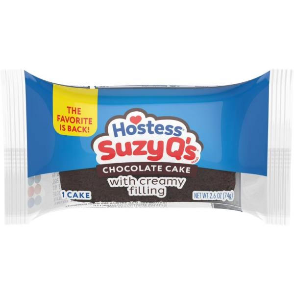 ホステス スージーQ チョコレート スナックケーキ。 ふんわりとしたチョコレートケーキを2層に重ね、間にクリーミーなフィリングをサンドしたスナックケーキです。 チョコレートの風味とやさしい甘さが楽しめる、食べごたえのあるサイズ。 個包装タイ...