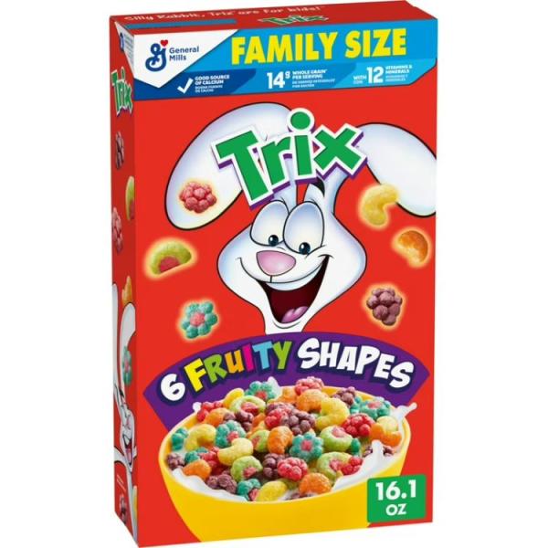 Trix（トリックス）フルーティー ブレックファスト シリアルは、6種類のかわいらしいフルーツ型のカラフルなコーンパフが特長の、家族みんなで楽しめる朝食シリアルです。天然および人工のフルーツ風味でほんのり甘く仕上げられ、お子さまに大人気のフ...