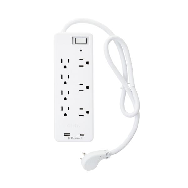 onn 7口サージプロテクター、USBポート1口・USB-Cポート1口・約0.8m電源コード付き、ホワイト。複数の機器に給電できるアース付き7口コンセントを搭載。USBとUSB-Cポートで手軽に充電できます。1780ジュールのサージ保護で安...