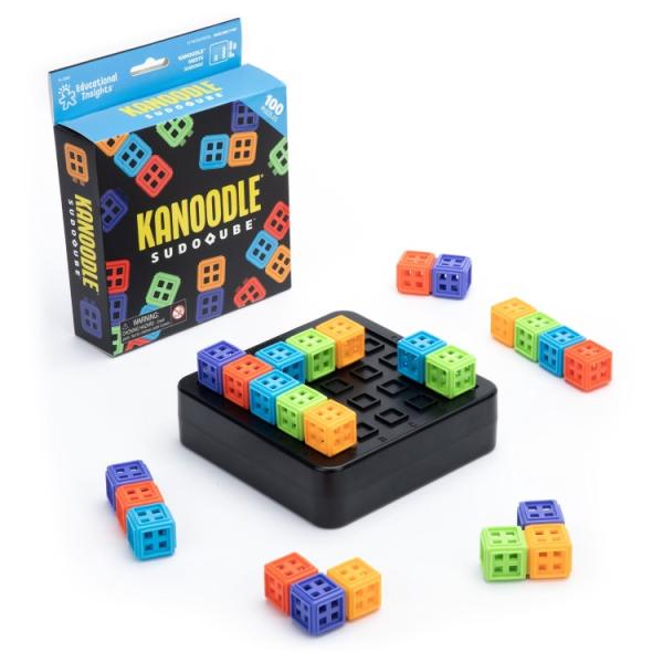 5色のキューブ25個、100種類のパズル課題が載ったガイド、収納にも使える両面ゲームボードがセットになった、1人用のブレインパズルです。対象年齢は7歳以上。数独のように、縦横で同じ色が重ならないようピースを配置して遊びます。手を動かしながら...