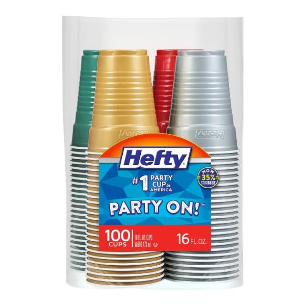 【商品説明】Hefty Party On! 使い捨てプラスチックパーティーカップ（16oz）100個入り、ホリデーアソートカラーです。【特徴】・テクスチャー加工されたサイドで持ちやすく、こぼれにくい設計・アイスティー・ソーダ・レモネード・ジ...