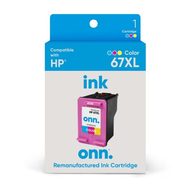 onn. 67XL HP 大容量 再生インクカートリッジ、3色カラー：HP 67XL 大容量3色カラーインクジェットカートリッジ。性能テスト済みのリサイクルカートリッジを使用して再生。1カートリッジ入り。対応プリンター：HP Envy 60...