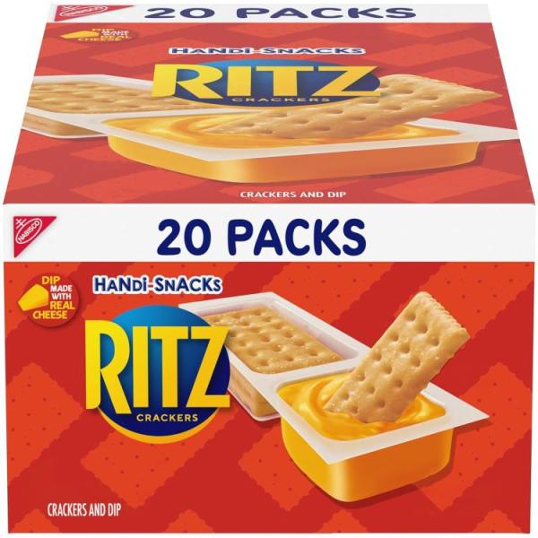 1箱に20個の0.95オンスパックが入ったRITZ Handi-Snacksクラッカー＆チーズディップ個別包装された塩味のクラッカーと本物のチーズで作られたチーズディップ冷蔵不要で、持ち運びに便利なスナック学校、仕事、家庭での理想的なスナッ...