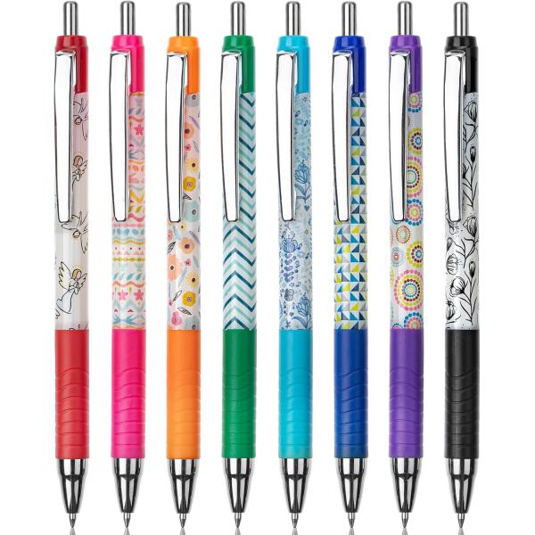 アソートカラー: 黒、赤、ネイビーブルー、緑、オレンジ、ピンク、青、紫のインクが入った鮮やかな色のペン 8 本入りパックです。裏抜けなし: これらのペンは、雑誌や聖書を含むあらゆる紙に裏抜けせず、滑らかで一貫した書き心地を実現します。細字:...