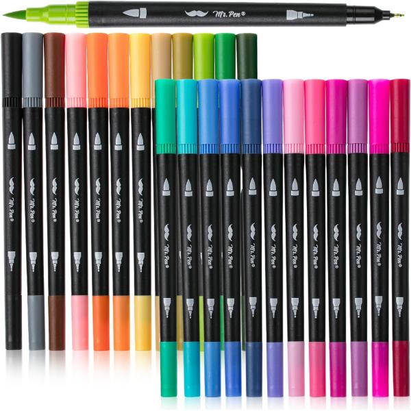 Mr. Pen デュアル チップ ブラシ ペン セットには、大胆で広いストロークを実現する 1 〜 2 mm のブラシ チップと、詳細で正確なラインを実現する 0.4 mm の細いチップを備えた鮮やかなペンが 24 本含まれています。これら...