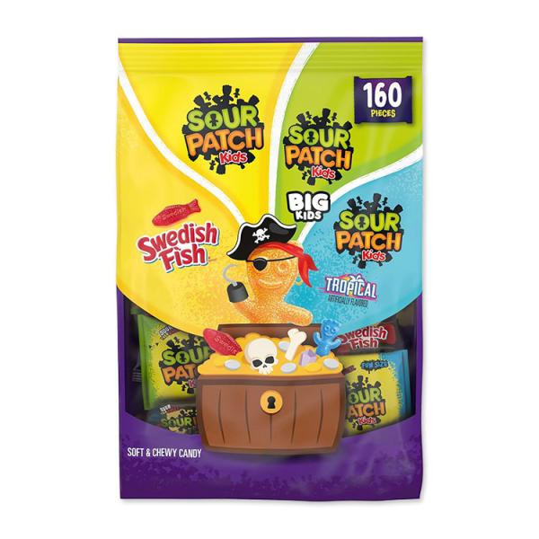 1パック、トリック・オア・トリートバッグ160個、SOUR PATCH KIDSオリジナル、トロピカル、ビッグキッズ、スウェーデンフィッシュハロウィーンキャンディーサワーパッチキッズは、オリジナル、トロピカル、ビッグキッズの3種類があり、酸...