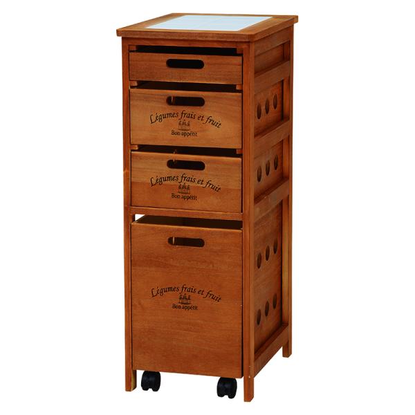 通気性のよい木製ストッカー。野菜やキッチン用品の収納にピッタリ。タイル天板は熱い鍋などを置くのにも便利。キャスター付きなので移動もラクラク。スリムで場所を取らないので、リビングやバスルームなど色々な場所で多用途に活躍します。キャスターを取り...