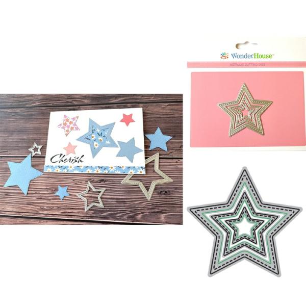 小型、中型、大型マシンのカット＆エンボス対応となります。ワンダーカッツでも使えるステッチが可愛いネスティングダイです！ ■ダイのサイズ外側から（横×縦）約7.0cm×5.7cm   4.1cm×3.3cm   2.3cm×1.9cm  ■対...