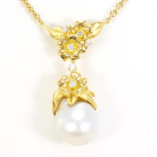 【素材】K18/イエローゴールド【石目】南洋真珠、ダイヤモンド 0.37ct【総重量】約23.7g【サイズ】トップ：H約45×W約26mm(トップとチェーン取り外し可) チェーン：全長 約43cm(アジャスターなし)【付属品】カード鑑別書【...