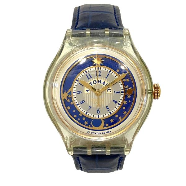 【ブランド】Swatch / スウォッチ【タイプ】3針【商品名】ミルヒシュトラーセ【型番】SAG402【カラー】文字盤：ホワイト×ネイビー×ゴールド、ベルト：ネイビー【素材】ケース：樹脂、ベルト：本革【総重量】約27.8g【サイズ】ケース幅...