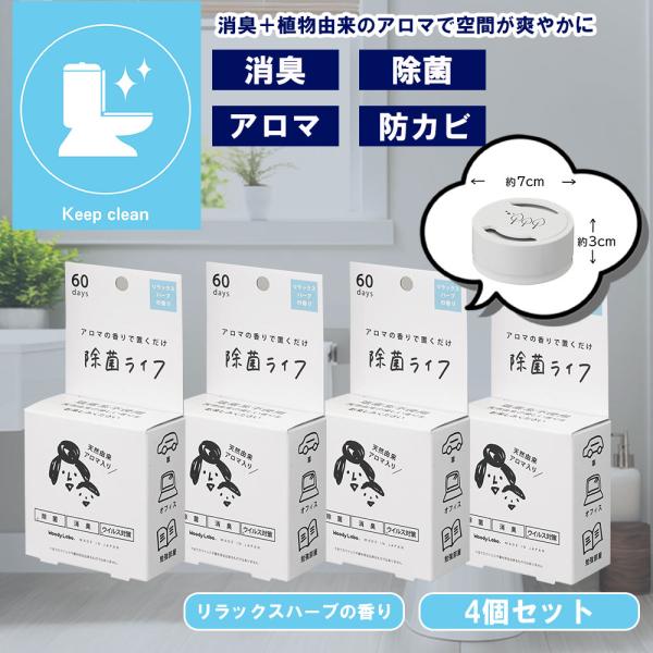 商品名：ウッディラボ　暮らしを楽しむシリーズ/除菌ライフ4個セット-リラックスハーブの香り-天然由来の香りのチカラで空間を消臭・芳香・除菌・防カビ天然由来のアロマがさわやかな香りで空間の悩みを１つで解決！■香りの力で、除菌・消臭・防カビ電気...